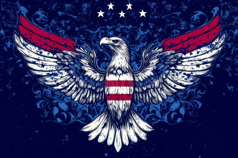 Abstract Wavy American Flag with an Eagle Symbolize. Generative AI ...