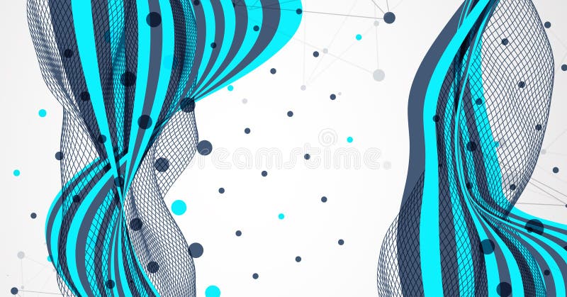 Abstract Wavy Background with Cyan Lines and Wireframe Wave. Vector ...