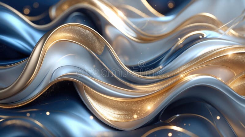 Abstract Wavy Gold and Silver Gradient Background with Shiny Metallic ...
