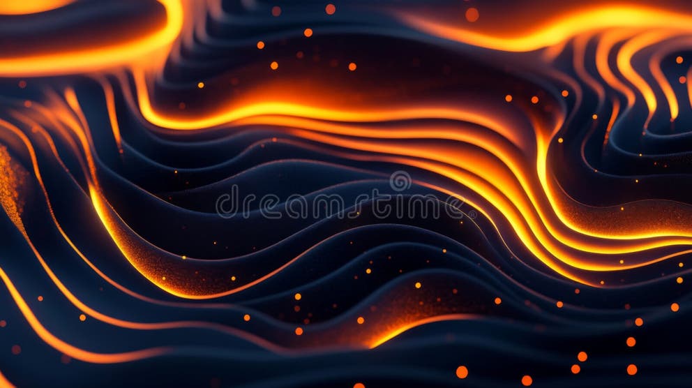 Abstract Wavy Background with Glowing Orange Lines and Navy Layers in Dynamic Motion Stock ...