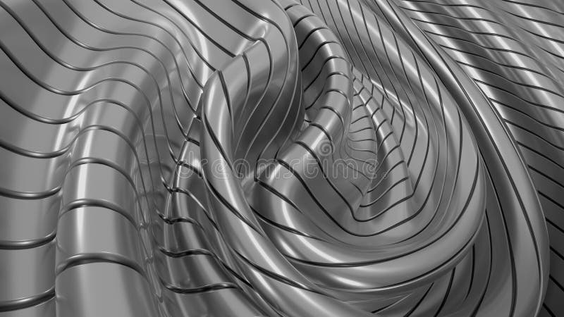 Abstract Wavy Background. Grey Metal Tapes. Smooth Lines. 3D Rendering ...