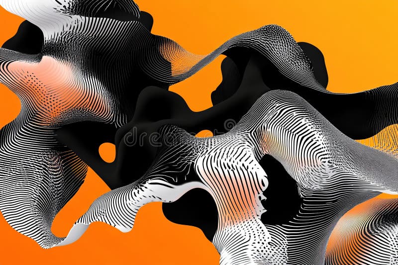 Abstract Wavy Black and White Lines on Vibrant Orange Background Stock ...