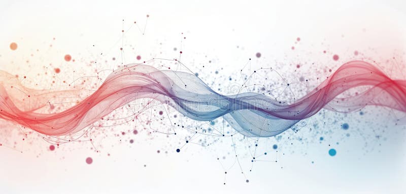 Abstract Wavy Blue, Red Lines with Dots Create Network. Communication ...