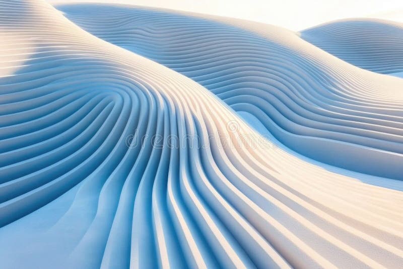 Abstract Wavy Blue and White Sand Dunes with Flowing Patterns Under ...