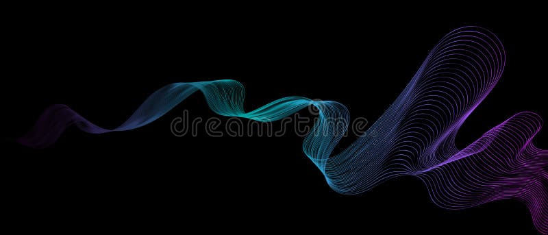 Abstract Wavy Color Lines on Black Background. Modern Vector Background ...
