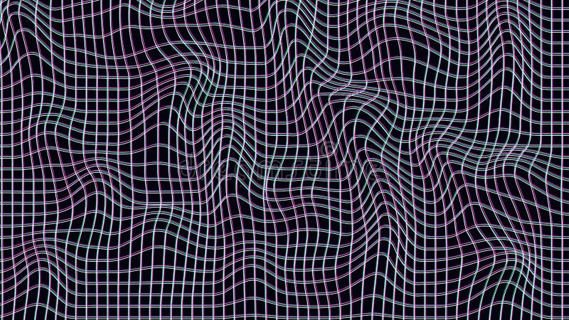 Abstract Wavy 3d Grid with Glitch Effect on Dark Background. Geometric ...