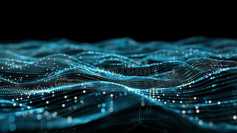 Abstract Wavy Data Flow Background with Turquoise Light Particles Stock ...
