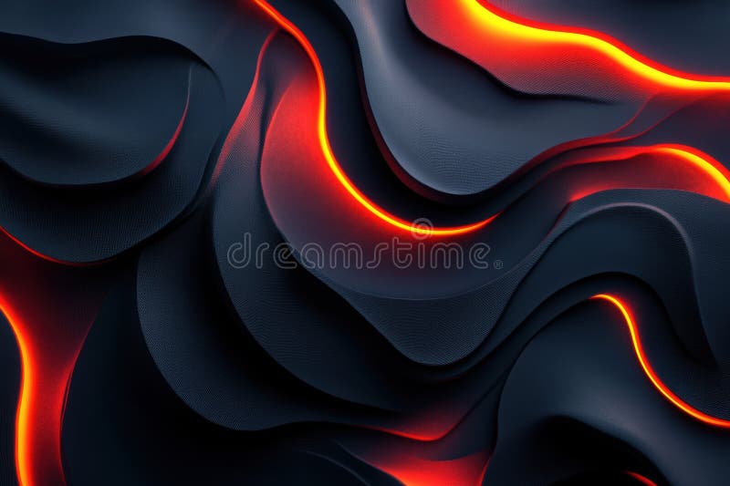 Abstract Wavy Design Featuring Dark Tones and Glowing Red Highlights ...