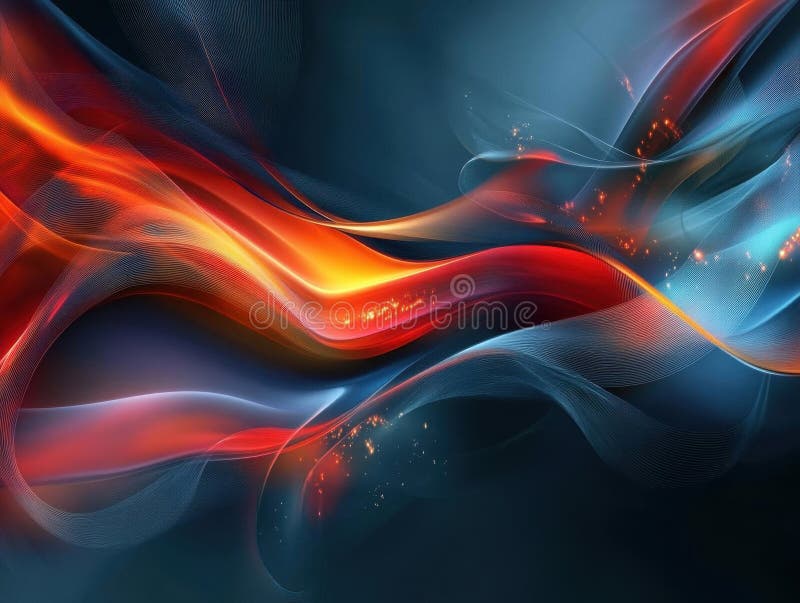Abstract Wavy Design with Glowing Lines and Sparks, Abstract Art with ...