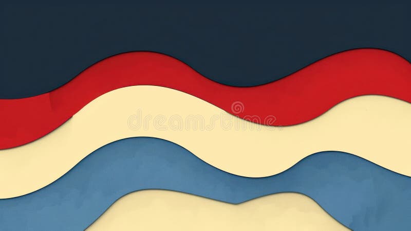 Abstract Wavy Design with Layered Colors in Red, Blue, Cream, and Dark ...