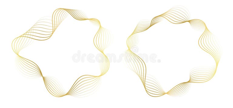 Abstract Wavy Frames Set, Golden Flowing Borders Isolated on White ...