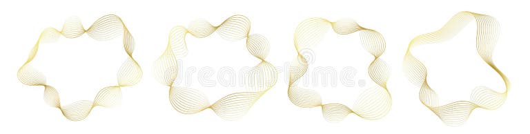 Abstract Wavy Frames Set, Golden Flowing Borders Isolated on White ...