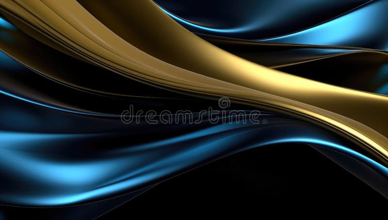 Abstract Wavy Glossy Gold and Azure Blue Background. Generative AI ...
