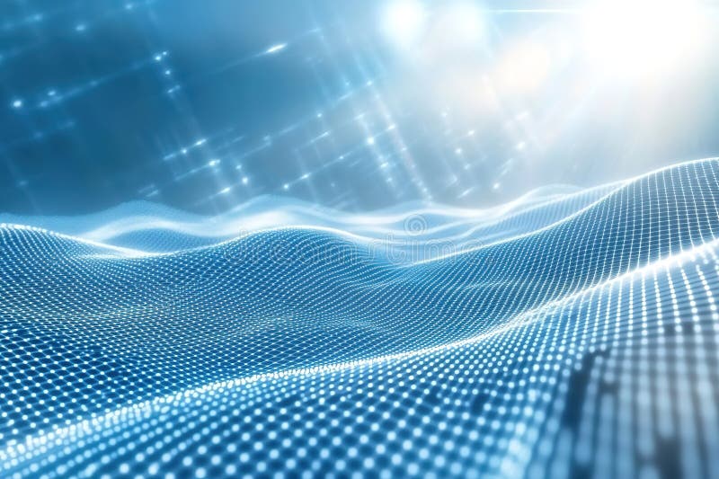 Abstract Wavy Grid Light Blue, Dots and Lines, Futuristic Mesh Network ...