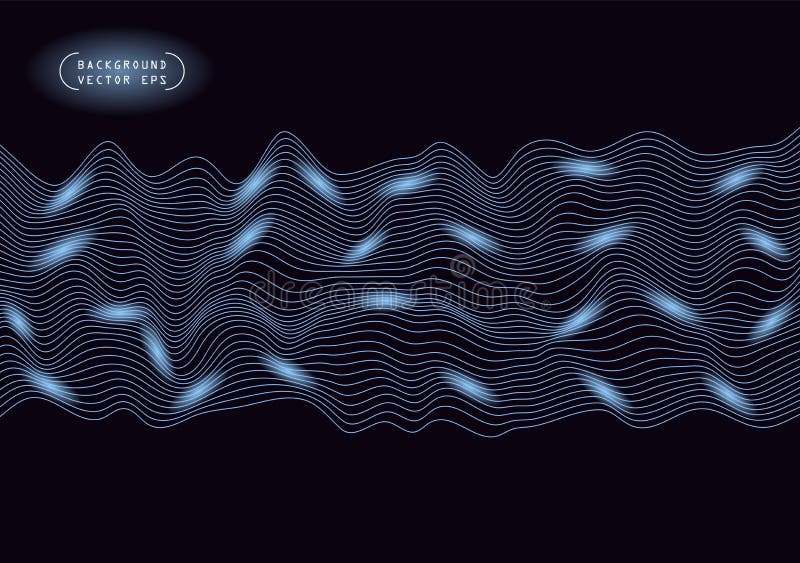 Abstract Wavy Horizontal Lines, Blue Winding, Relief Wave. Vector ...
