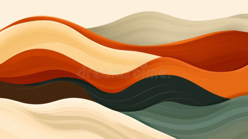 Wavy Landscape in a Minimalistic Style. Sunset Landscape with Hills ...