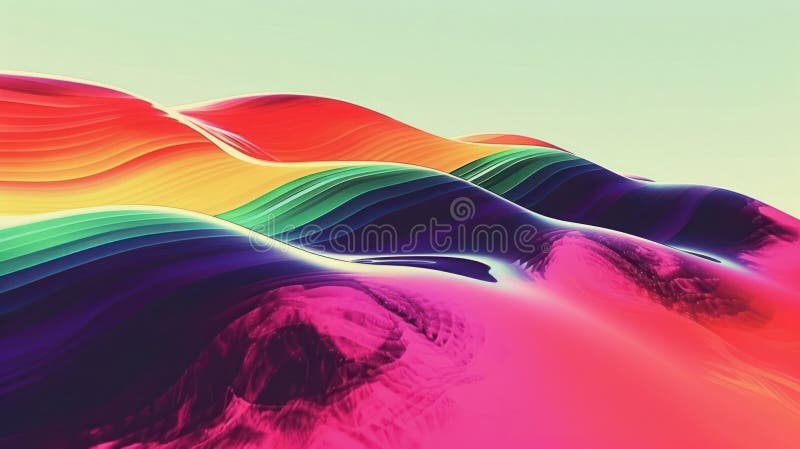 Abstract Wavy Landscape with Vibrant Rainbow Colors and Smooth ...