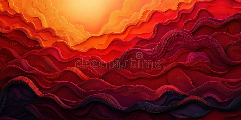 Abstract Wavy Landscape Vibrant Sunset Colors Flowing Lines Stock ...