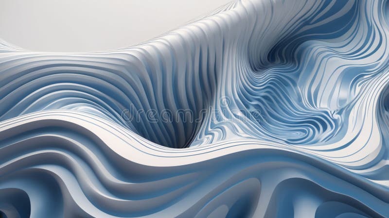 Abstract Wavy Layers in Shades of Blue and White Creating a Flowing and ...