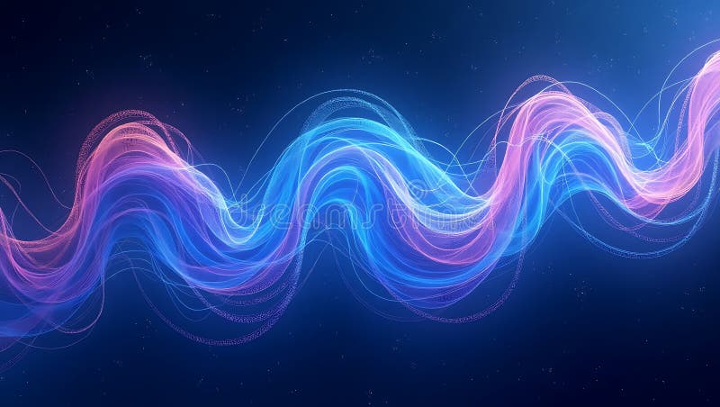Abstract Wavy Lines in Blue and Pink with Subtle Sparkles on a Dark ...