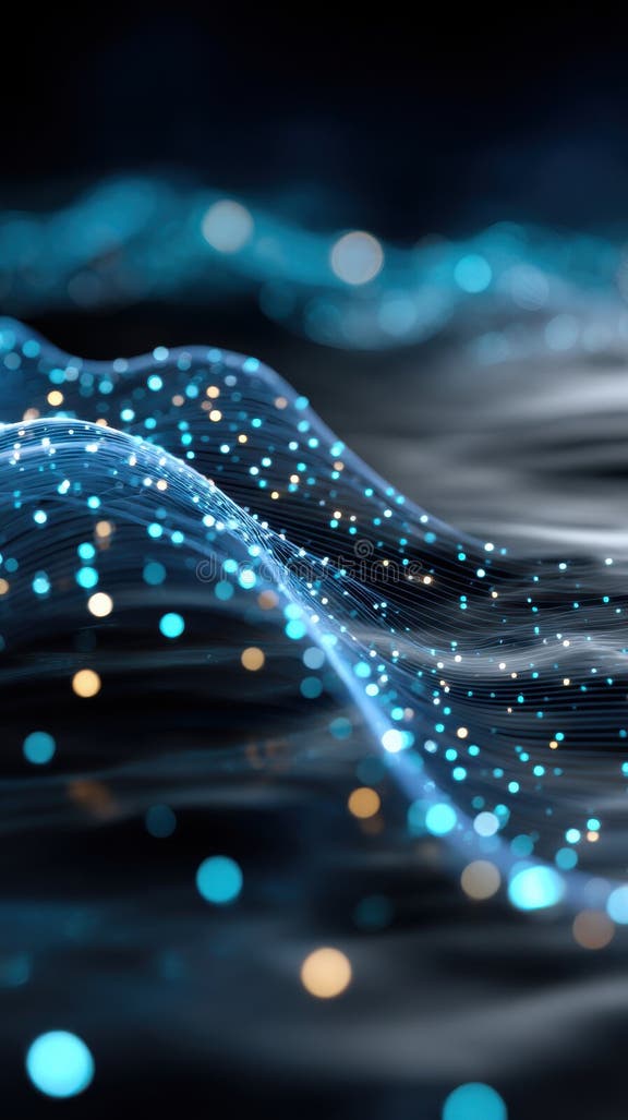 Abstract Wavy Lines with Glowing Orbs Visualizing Data Flow or Network ...