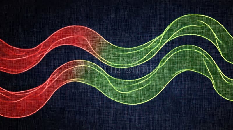 Abstract Wavy Lines in Red and Green on a Dark Background, Suggesting ...