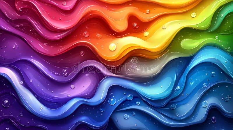Abstract Wavy Liquid Rainbow Pattern with Water Drops Stock ...