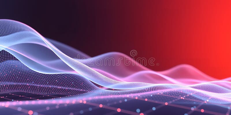 Abstract Wavy Mesh Surface with Red and Dark Background for Digital ...