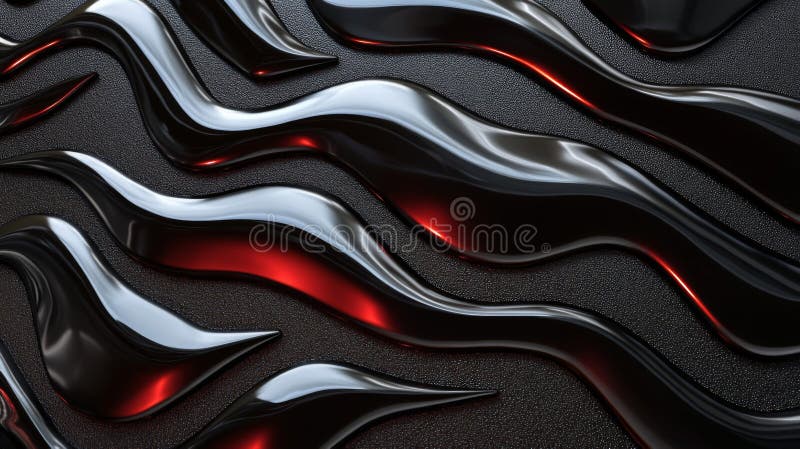 Abstract Wavy Metallic Texture with Red and Black Glossy Stripes Stock ...