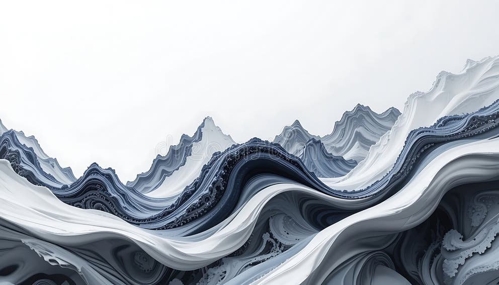 Abstract Wavy Mountain Range with White and Blue Textured Art Stock ...