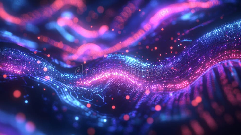 Abstract Wavy Neon Lightscape Digital Art Stock Image - Image of data ...