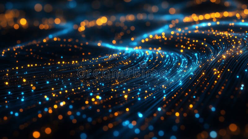 Abstract Wavy Network with Blue and Orange Glowing Particles Stock ...