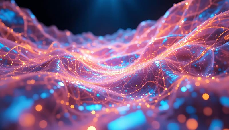Abstract Wavy Network with Glowing Particles and Lines Stock ...