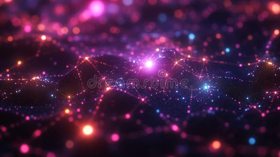 Abstract Wavy Network with Glowing Points and Lines Stock Illustration ...