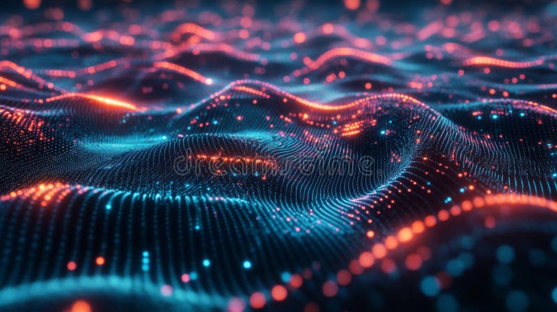 Abstract Wavy Network with Glowing Red and Blue Particles Stock ...