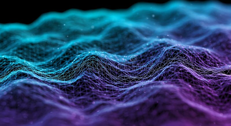 Abstract Wavy Network with Teal and Purple Gradient Against Black ...