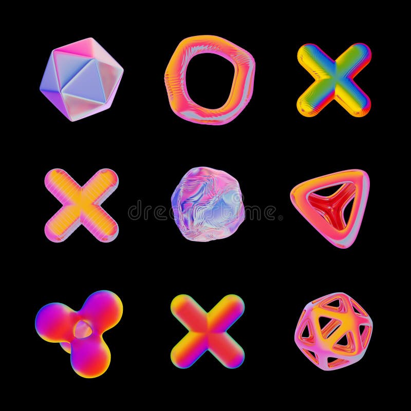 Abstract Wavy Objects. Set with Clipping Path. Iridescent. Colorful ...