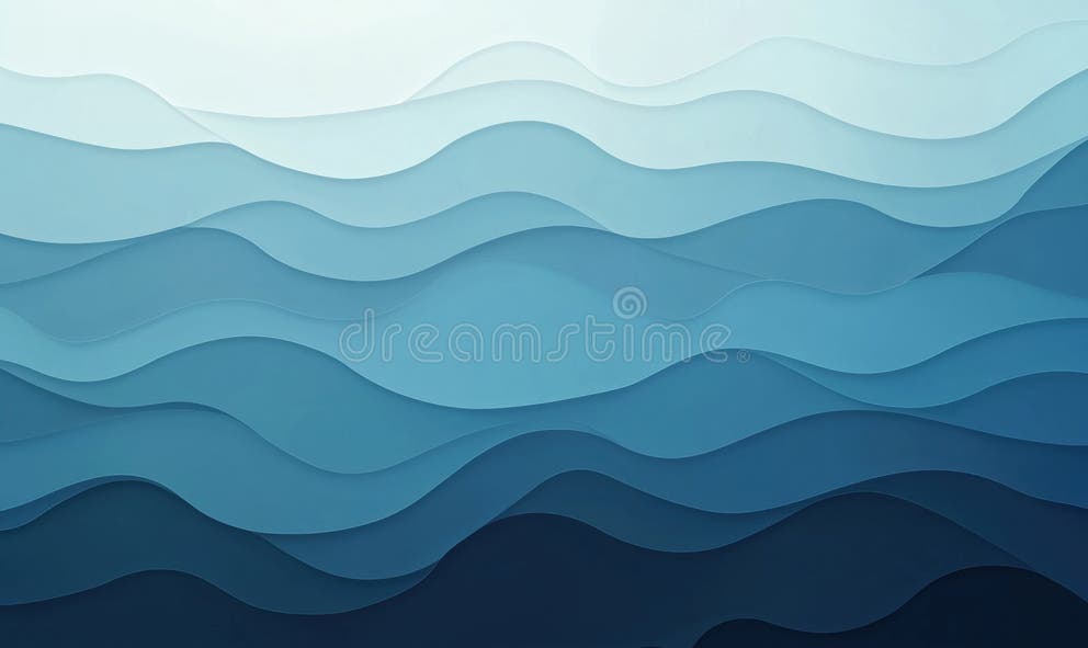 Abstract Wavy Ocean Layers in Blue Tones, Smooth Gradients Create Depth ...