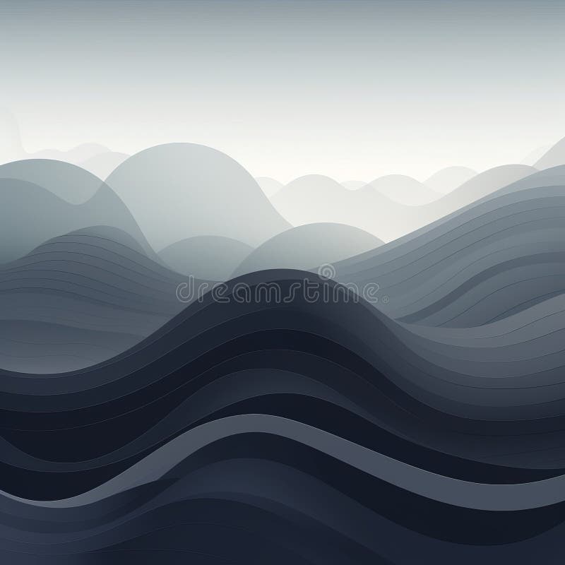 Abstract Wavy Ocean Waves on Grey Background Stock Illustration ...