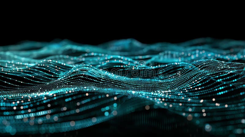 Abstract Wavy Particle Surface Background - Cyan Blue Data ...
