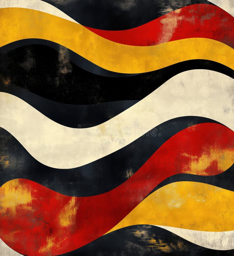Abstract Wavy Pattern in Black, Red, Yellow, and Cream Colors with ...