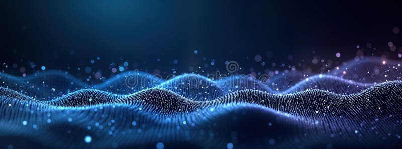 Abstract Wavy Pattern of Dots, Lines Creates Network Connection. Blue ...