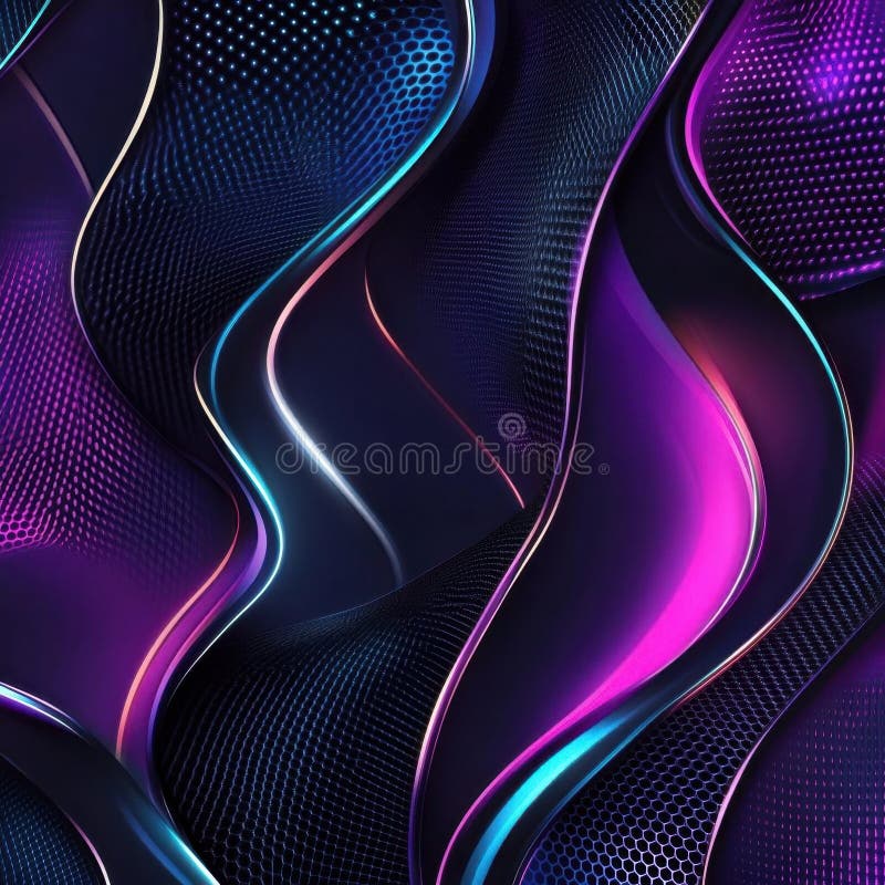 Abstract Wavy Pattern with Neon Lights and Geometric Shapes Stock ...