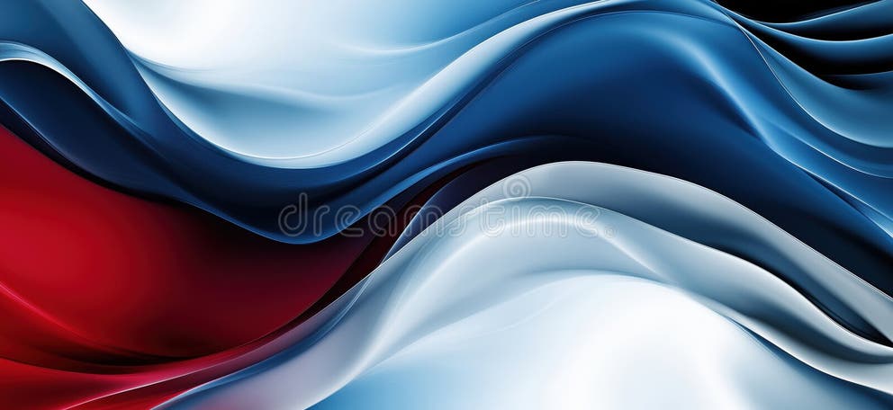 Abstract Wavy Patterns in Red, White, and Blue Colors Creating a Dynamic Visual Flow, Copy Space ...
