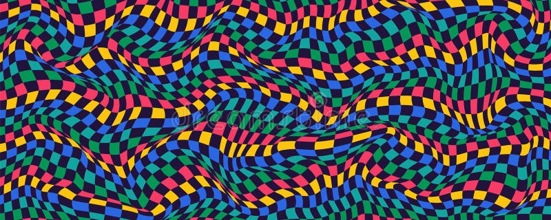 Abstract Wavy Psychedelic Checkerboard Background with Retro Colors ...