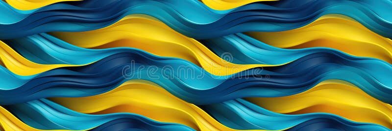Abstract Wavy Seamless Pattern with Blue Yellow Waves on Background ...