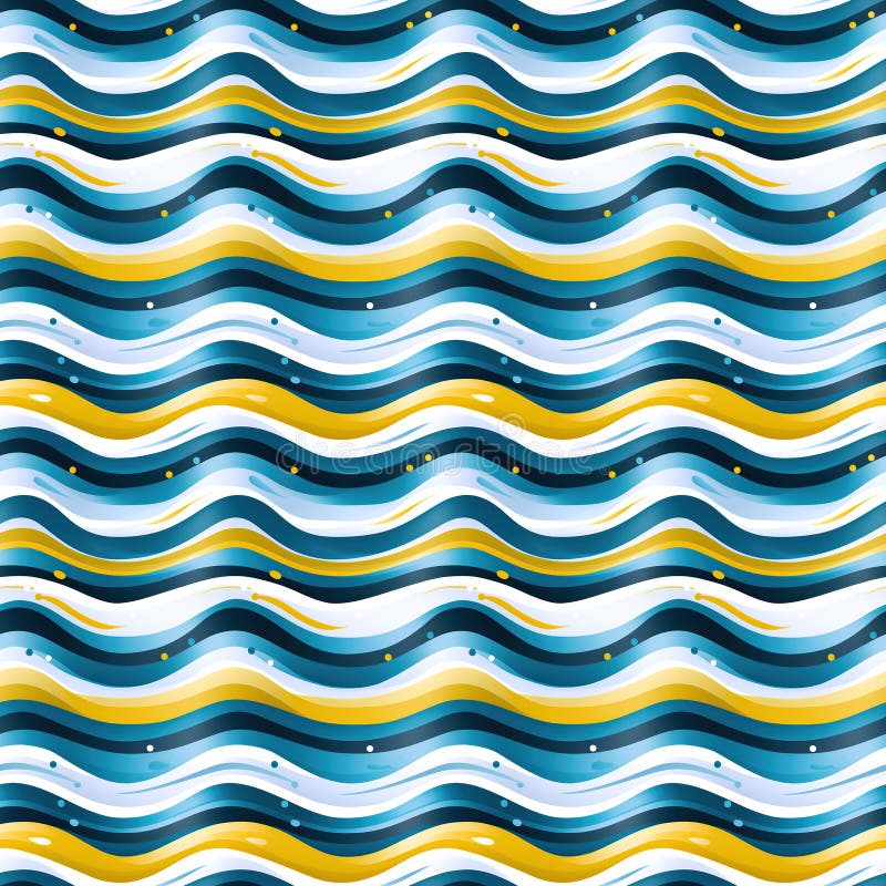 Abstract Wavy Seamless Pattern with Blue and Yellow Waves on White ...