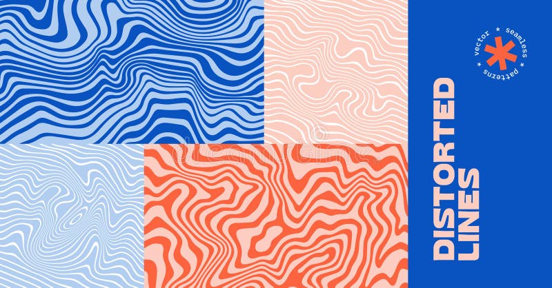Abstract Wavy Seamless Patterns. Vector Backgrounds with Lines and Waves. Groovy Marble Texture ...