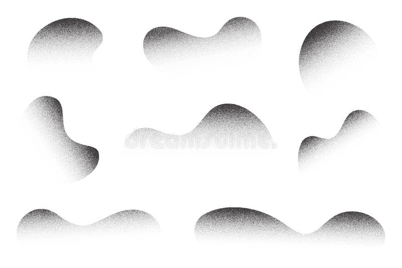 Abstract Wavy Shapes with Grainy Dotted Shadow. Vector Stipple Fluid ...