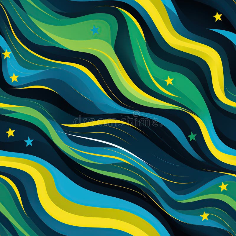 Abstract Wavy Starry Seamless Pattern with Waves and Stars on Blue ...